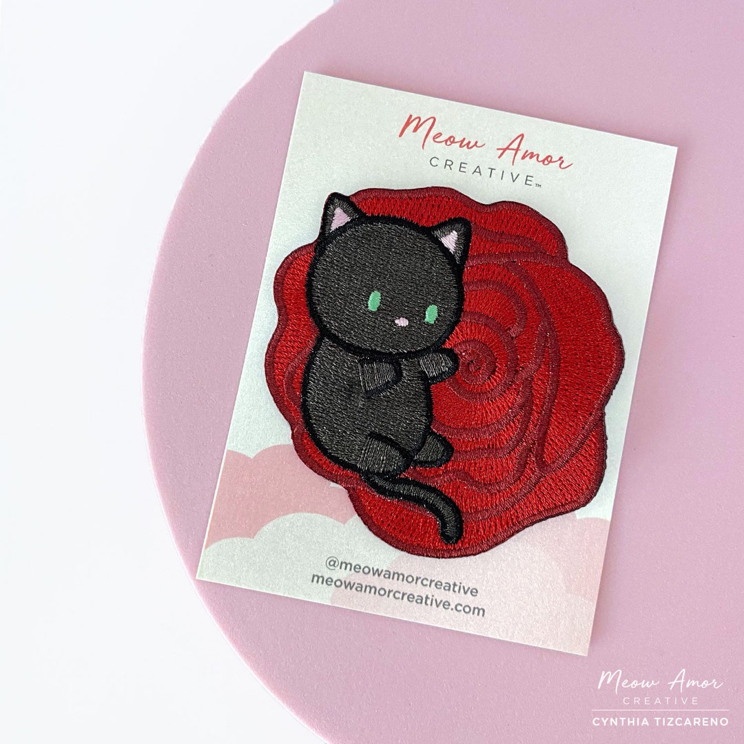 Black Cat Red Rose 3" Iron on Patch - Etsy