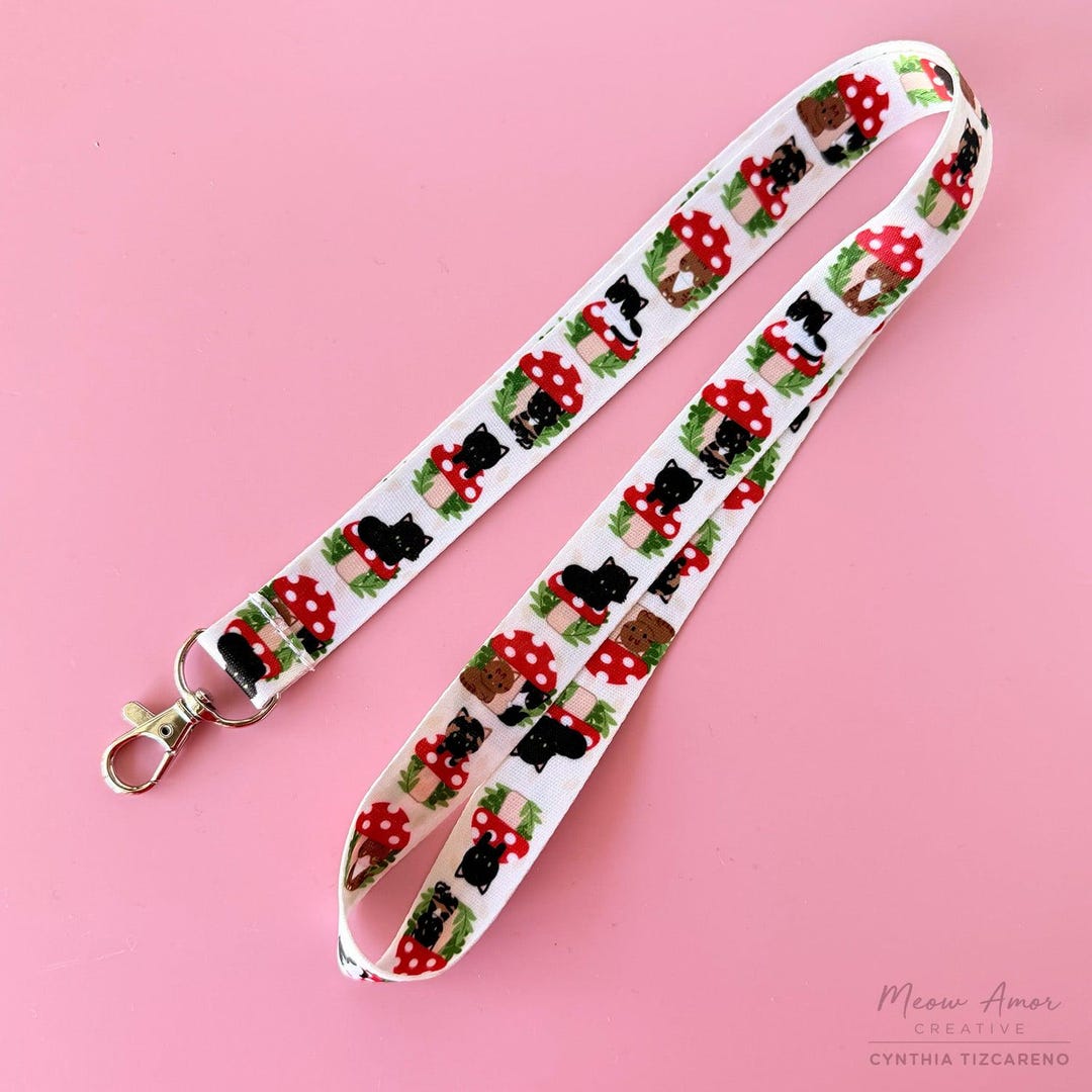 Mushroom Cats Pattern Lanyard - Etsy