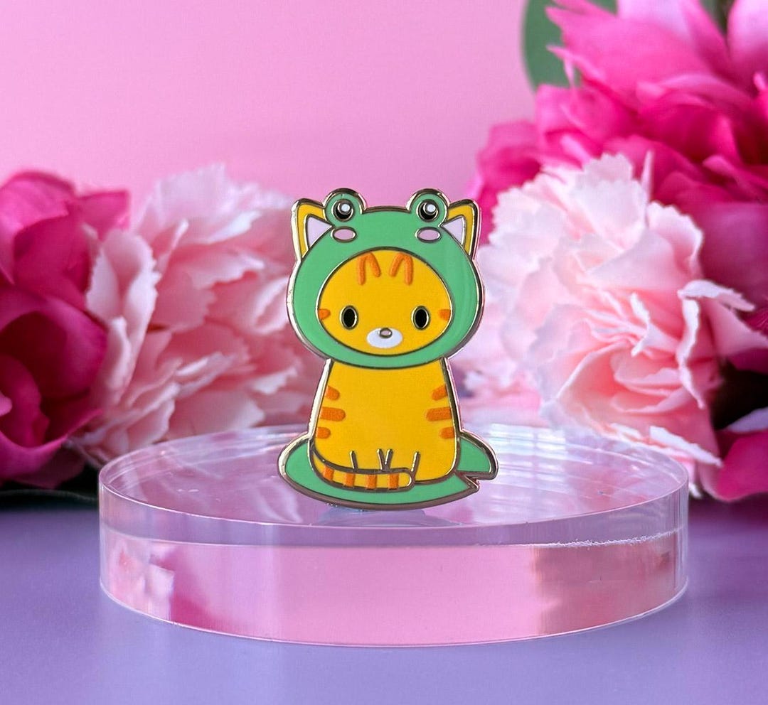 Orange Cat Frog Enamel Pin - Cute Cat With Frog Hat Pin for Cat Lovers ...