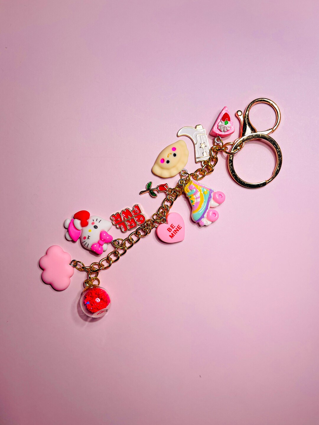 Kawaii Keychain Roller Skate Hello Kitty Sanrio Cute Gold Charm Sparkle ...