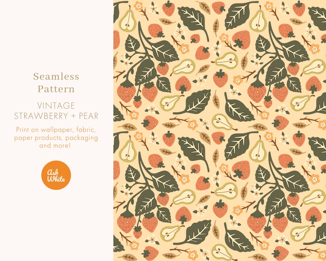 Seamless Repeating Pattern Illustration Vintage Strawberry Aesthetic ...