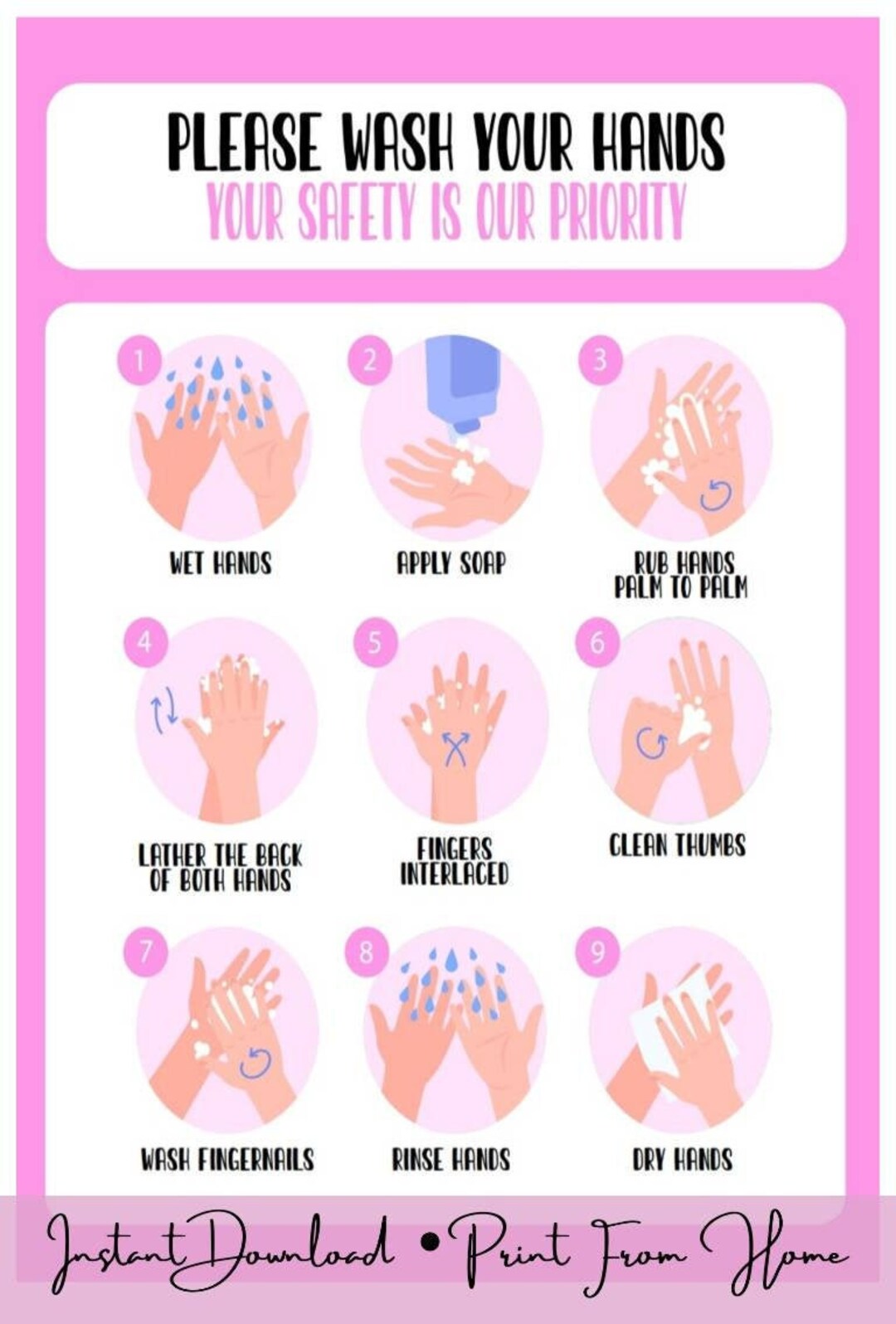 Wash Your Hands Salon Wall Art • Printable • Bacterial Prevention A4 ...