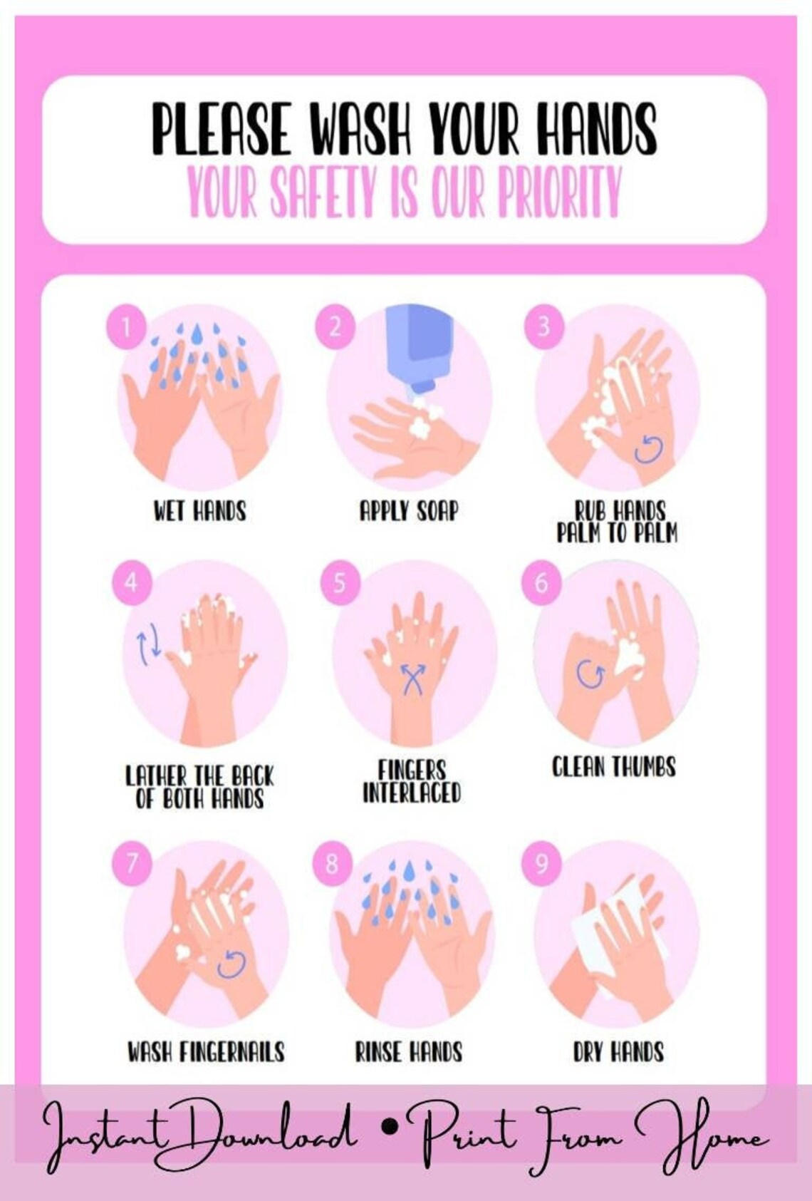 Hand Washing Instructions Printable A4 Download Print at - Etsy UK