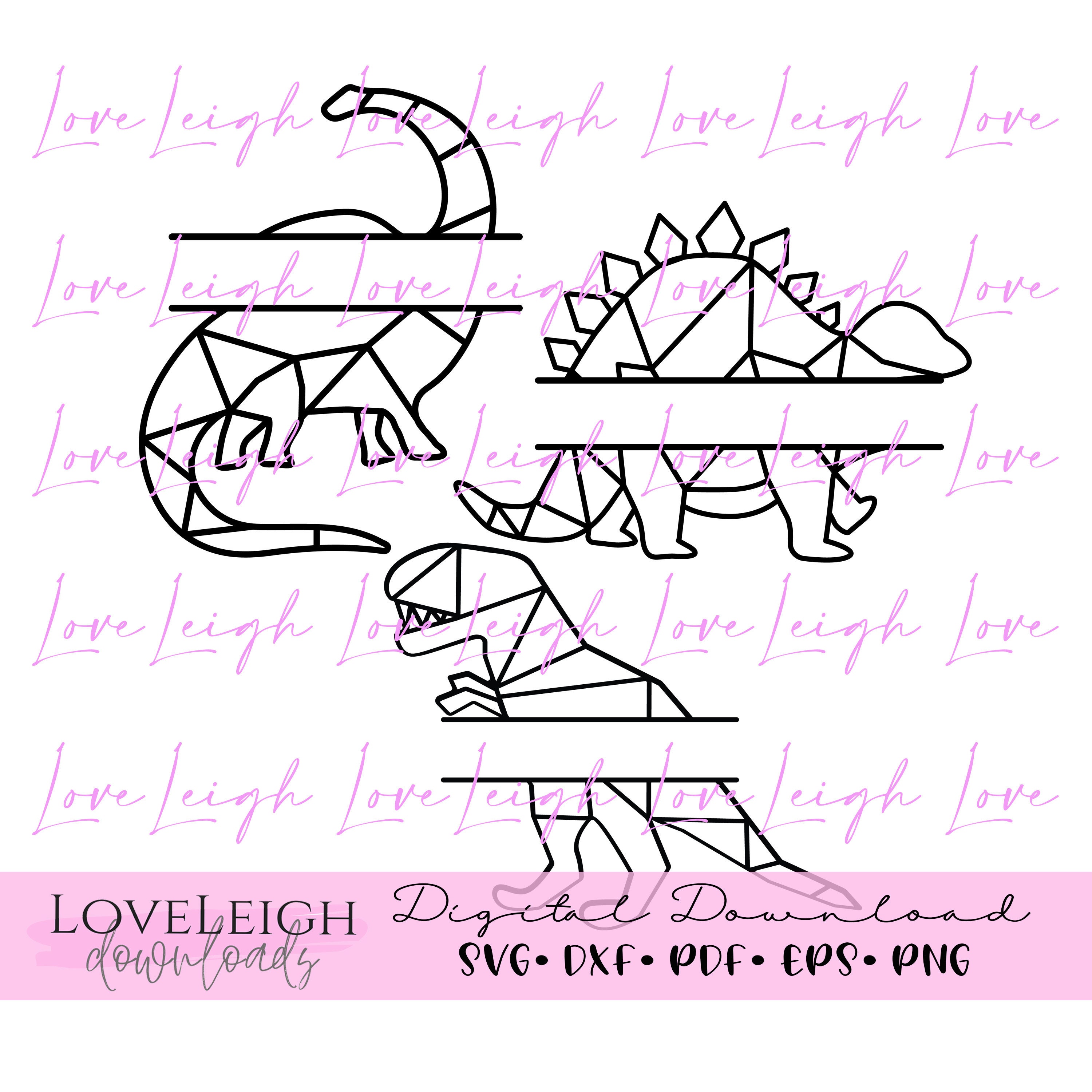 Geometric Dinosaurs Split Monogram SVG Geo Dinosaur PNG | Etsy
