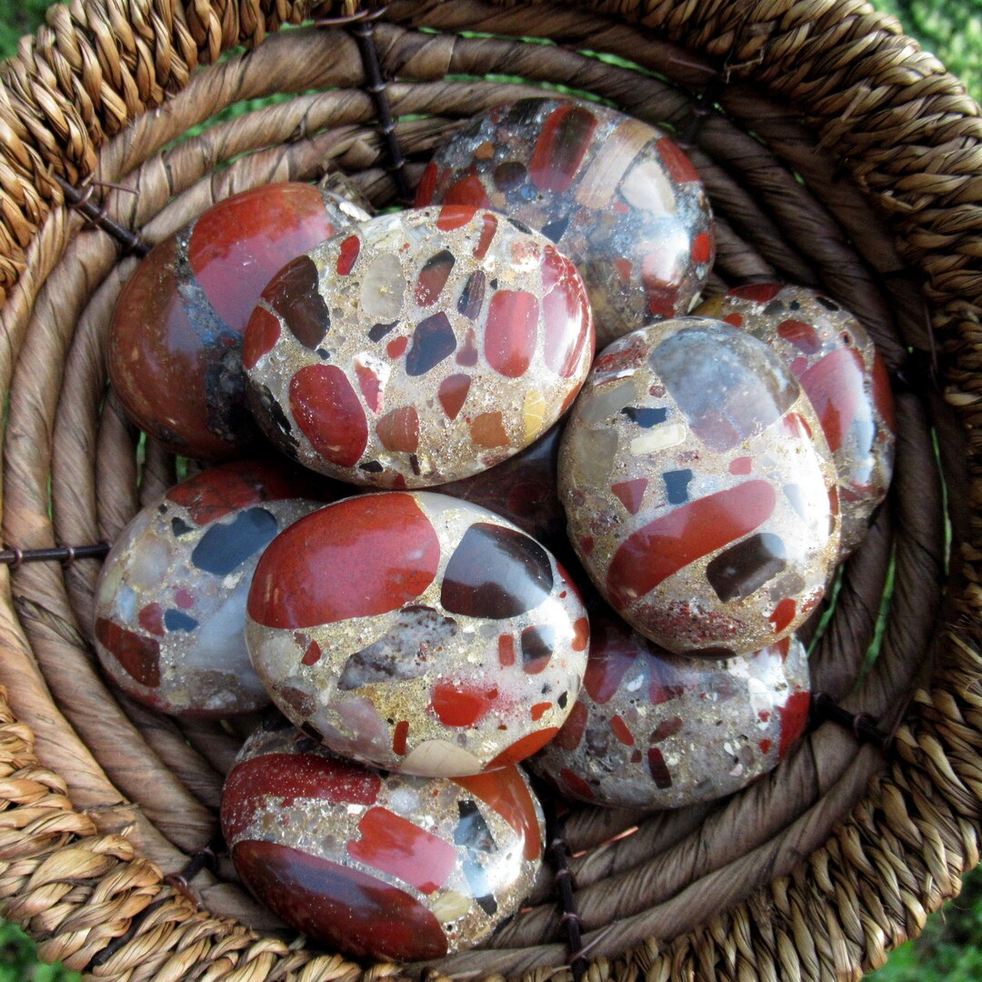 Red Jasper Conglomerate, Puddingstone Plam Stone, Natural Pudding Stone ...