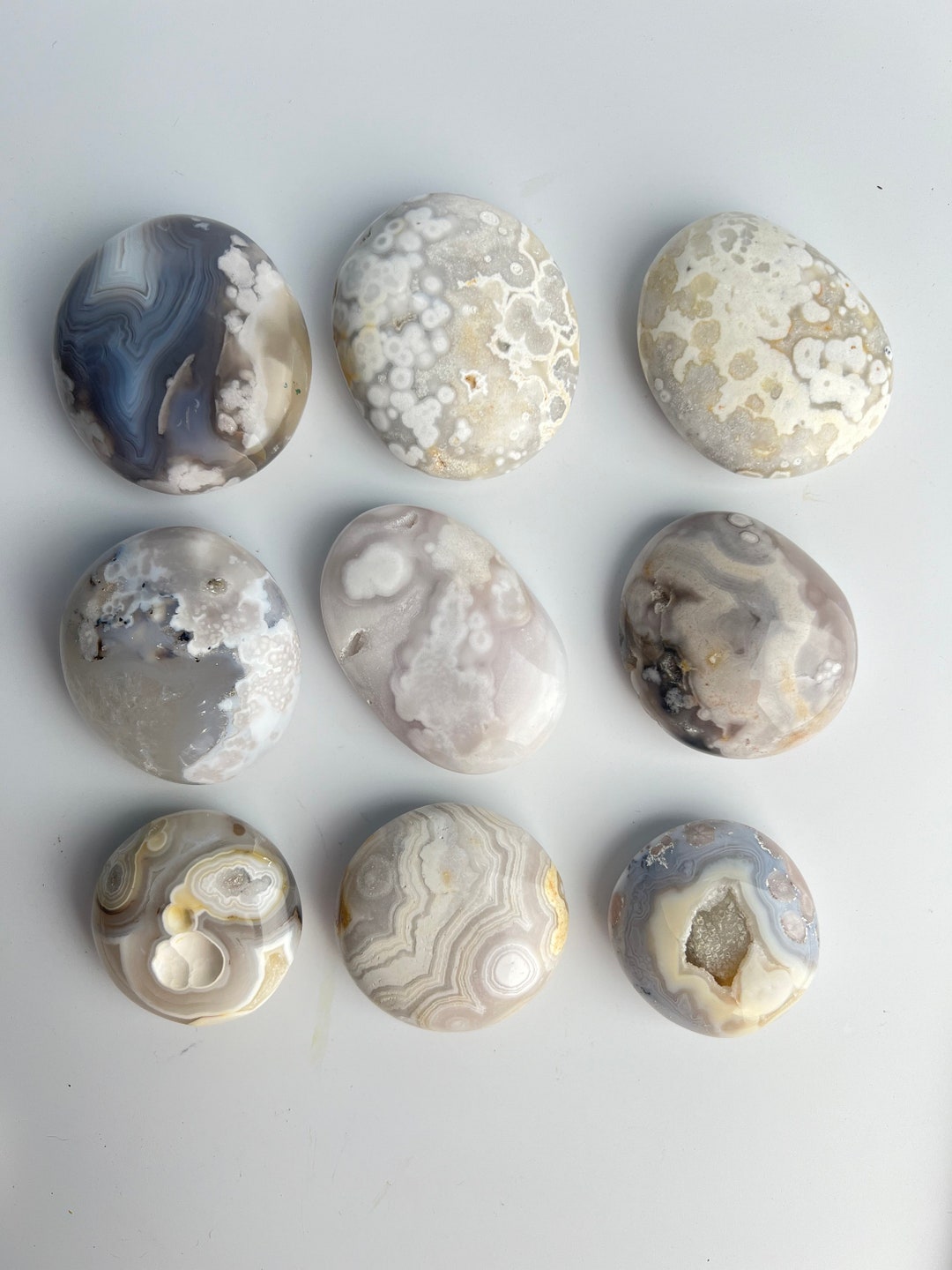 Orbicular Flower Agate Large and Small Palm Stones With Purple and Pink ...