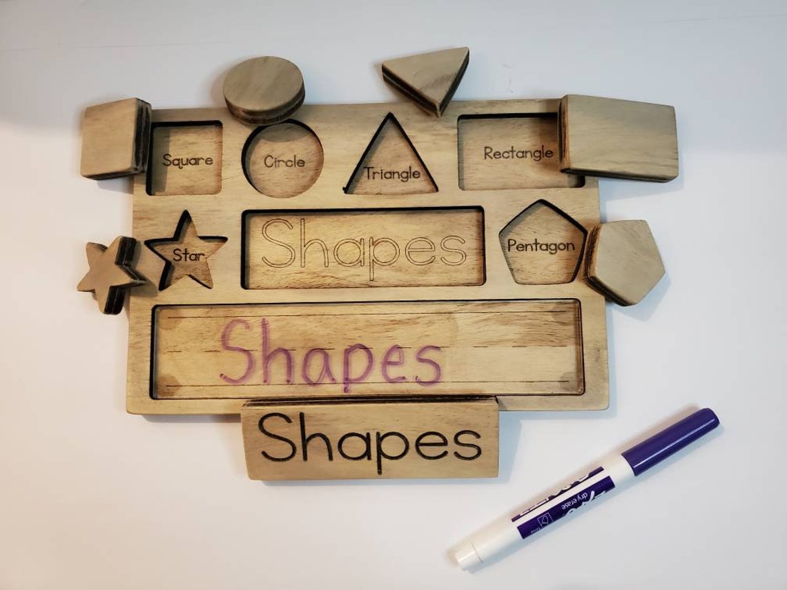 Shapes Match and Write Wood Puzzle - Etsy