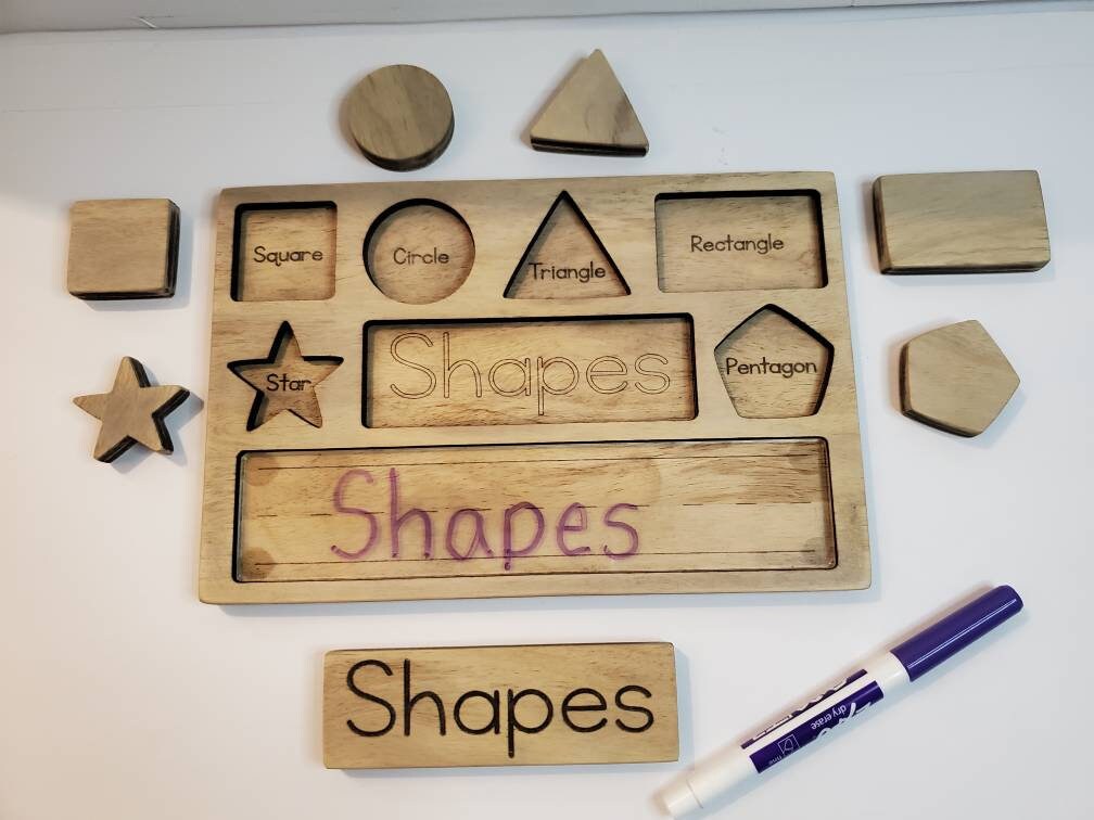Shapes - Match and Write Wood Puzzle - Etsy