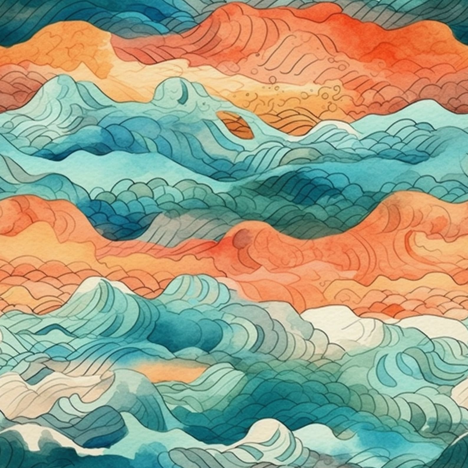 Seamless Digital Wave Pattern - Watercolor - Water Backgrounds - 1 ...