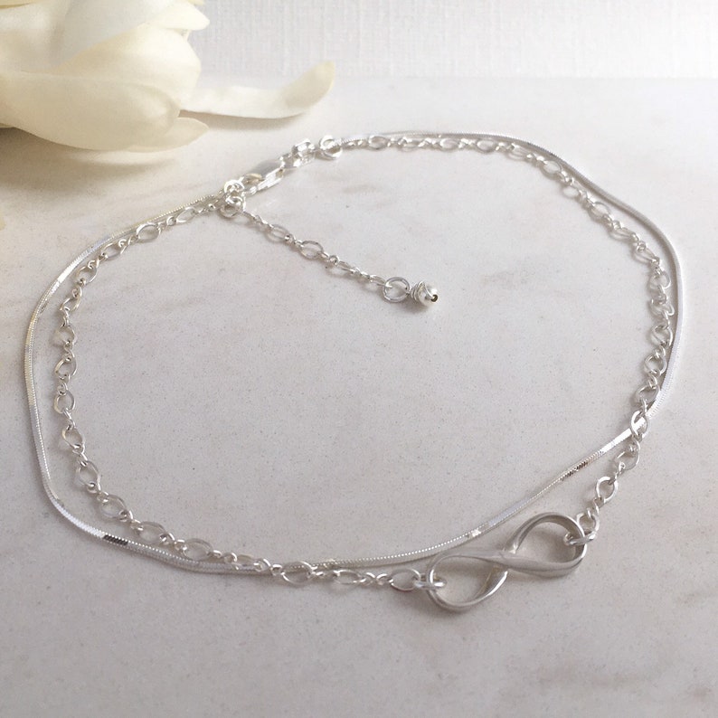 Anklet Sterling Silver for Women Layered Infinity Chain Ankle - Etsy