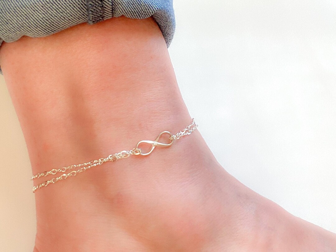 Personalized Anklet in Sterling Silver With Infinity Charm, Layered ...