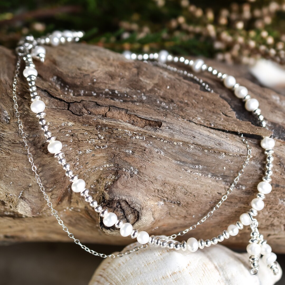 Pearl Ankle Bracelet With Sterling Silver Beads, Beaded Silver Anklet ...