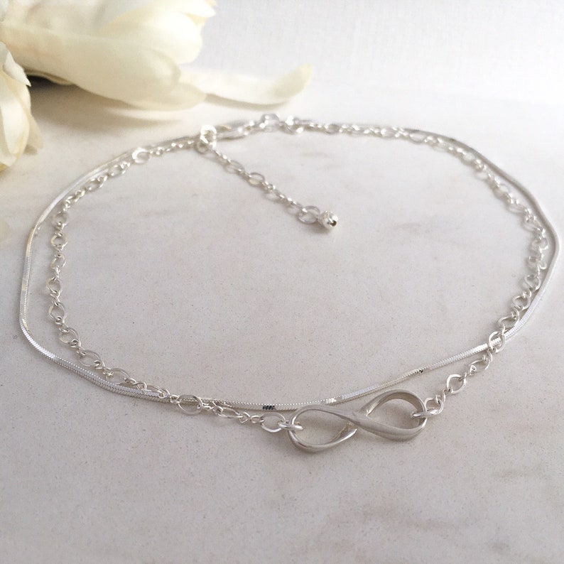 Anklet Sterling Silver for Women Layered Infinity Chain Ankle - Etsy