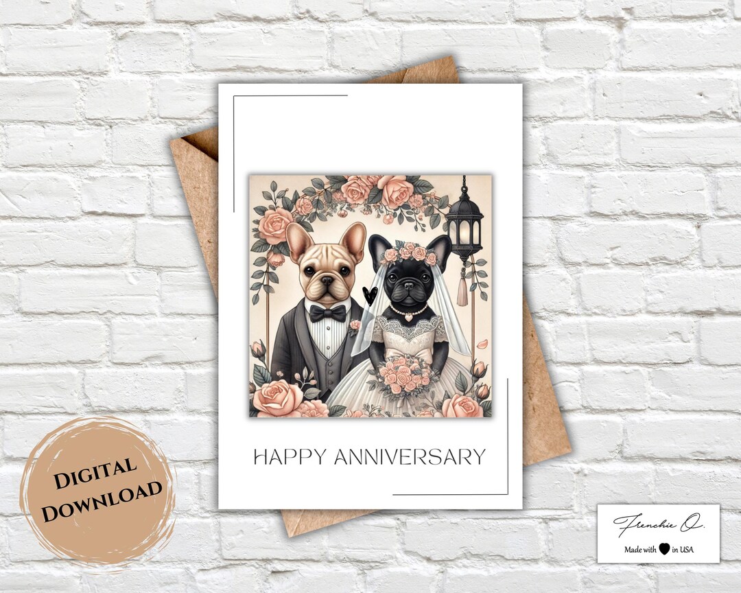 Printable Digital Wedding Card | Happy Anniversary French Bulldog Card ...