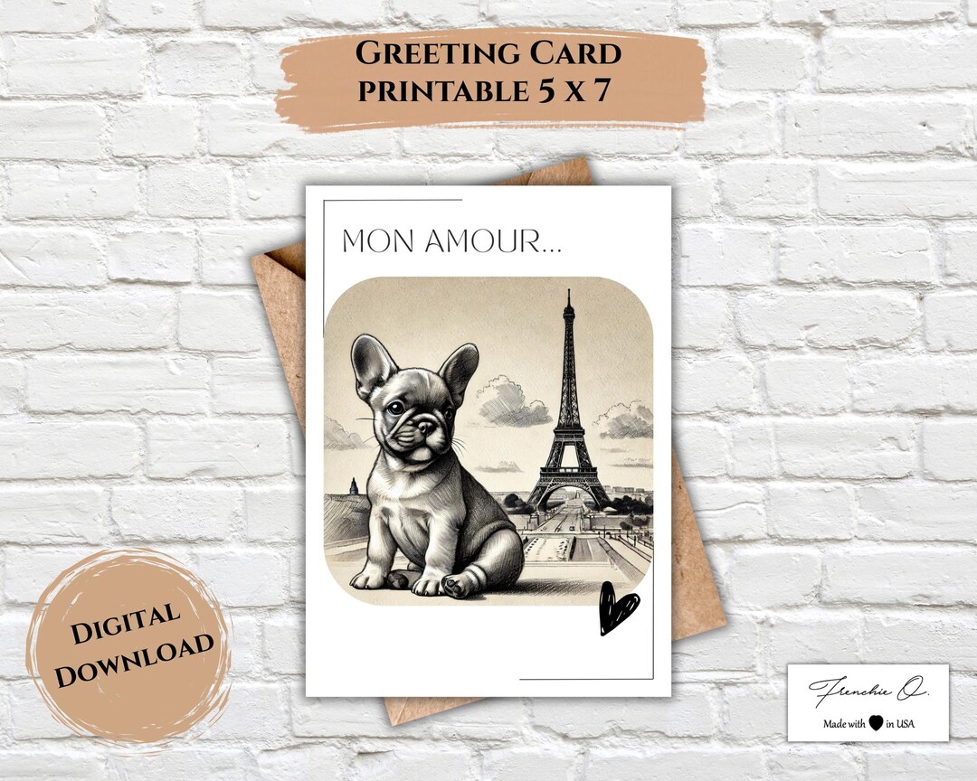 Printable Digital Card | Frenchie in Paris French Bulldog Card ...