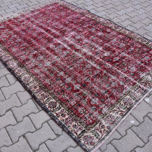 Turkish Vintage Rug, Red Floral Rug, Handmade Wool Rug, Bohemian Area ...