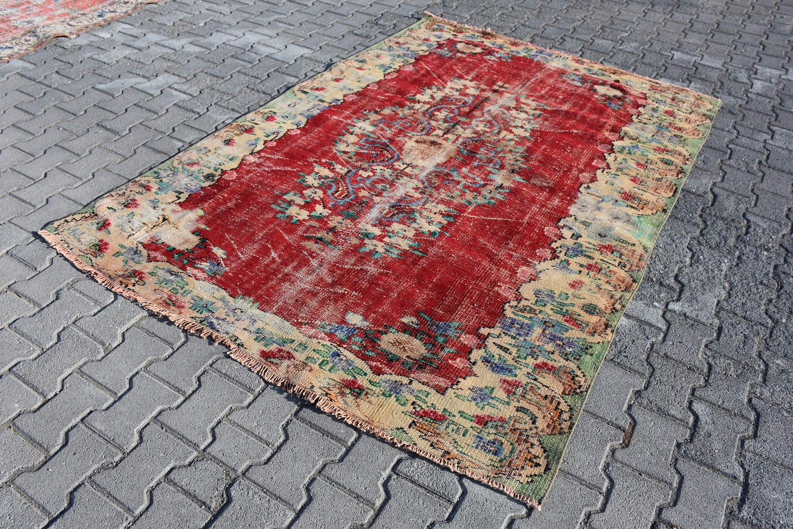 Red area rug Turkish vintage rug Handmade wool rug Bohemian | Etsy