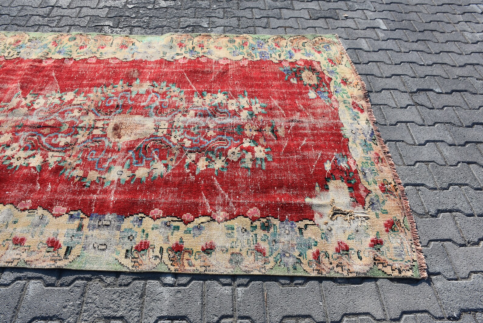 Red area rug Turkish vintage rug Handmade wool rug Bohemian | Etsy