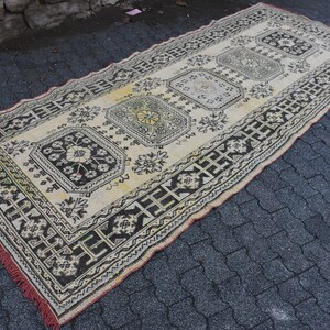 Muted Runner Rug Vintage Hallway Runner Rug Handknotted Rug 4.5 X 10.8 ...