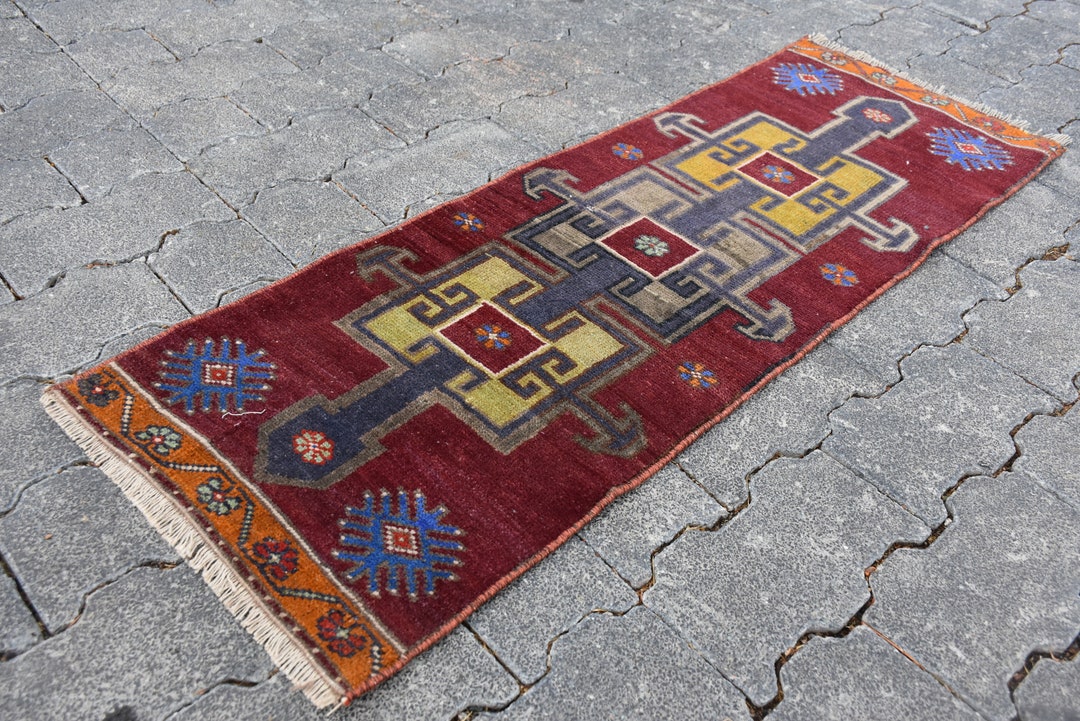 Organic Vintage Rug Red Color Rug Farmhouse Rug, 1.2 X 3.5 Ft Entryway ...
