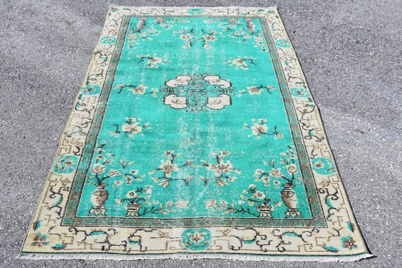 Vintage Turkish Rug Handmade Green Rug Bohemian Rug Home - Etsy