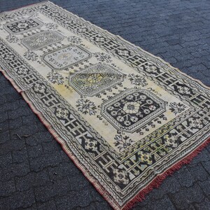 Muted Runner Rug Vintage Hallway Runner Rug Handknotted Rug 4.5 X 10.8 ...