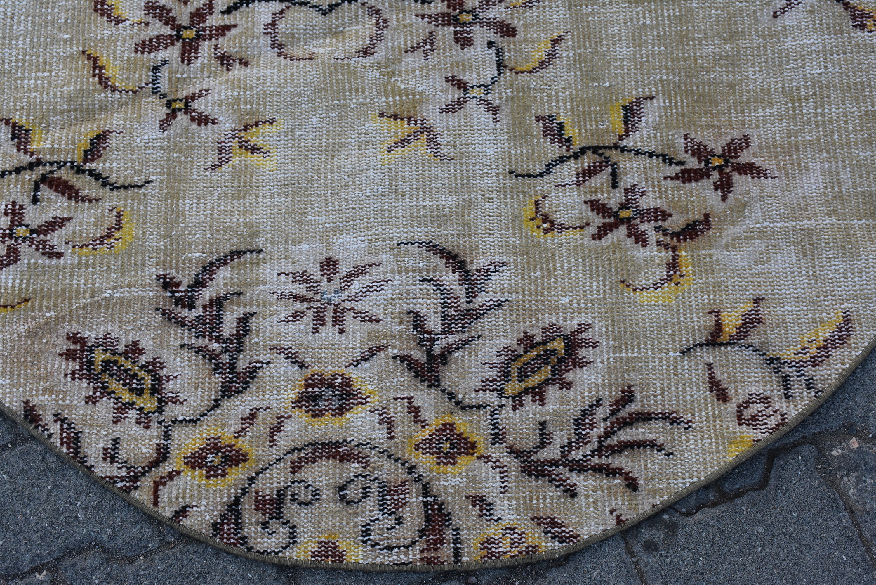 Turkish Small Rug, Vintage Round Rug, FREE SHIPPING 3.9 X 3.9 Ft Wool ...