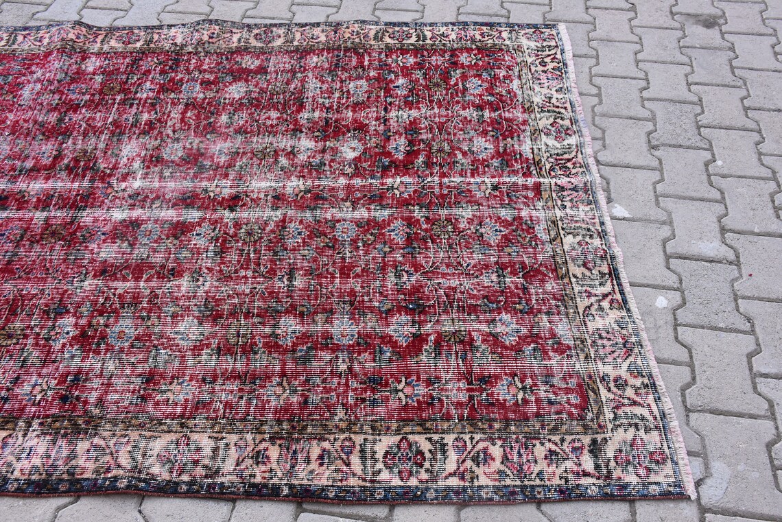 Turkish Vintage Rug Red Floral Rug Handmade Wool Rug | Etsy