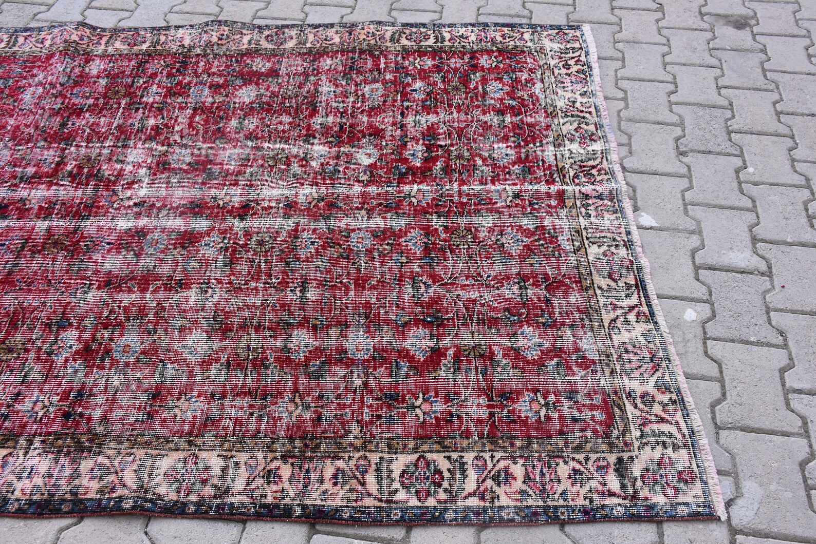 Turkish Vintage Rug Red Floral Rug Handmade Wool Rug | Etsy