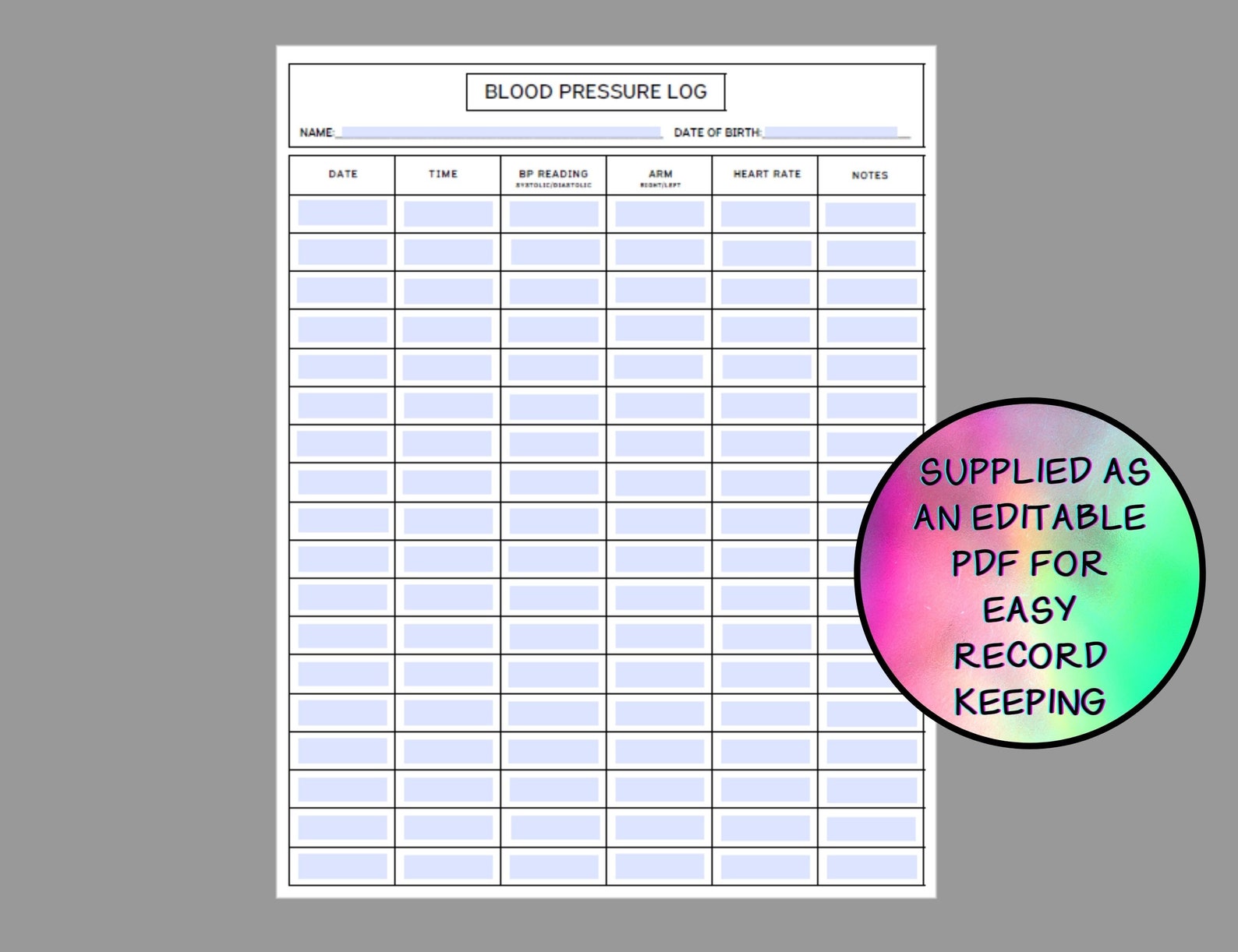 Editable Blood Pressure Log | Printable 8.5x11 - Etsy
