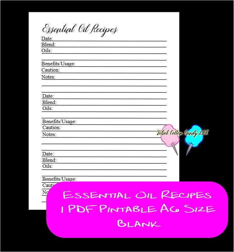 Printable A6 Essential Oil Recipe Worksheet - Etsy