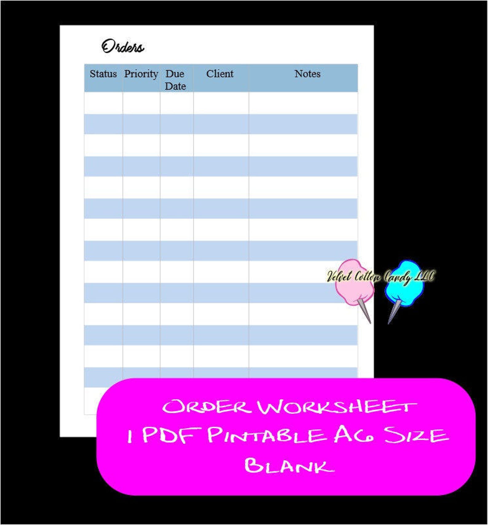 Printable A6 Order Worksheet - Etsy