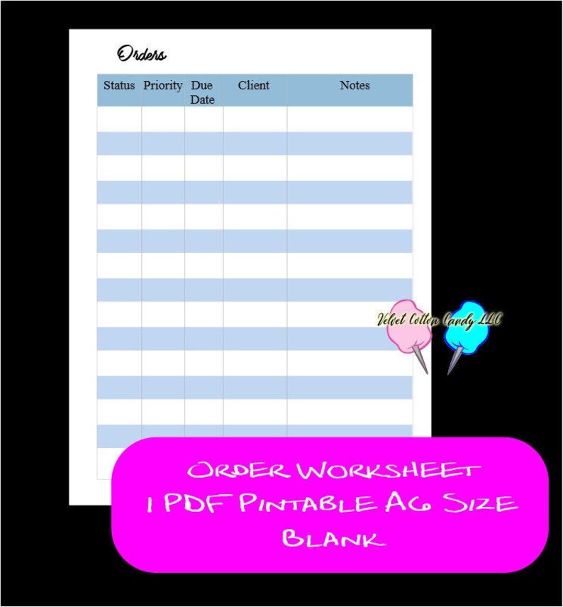 Printable A6 Order Worksheet - Etsy