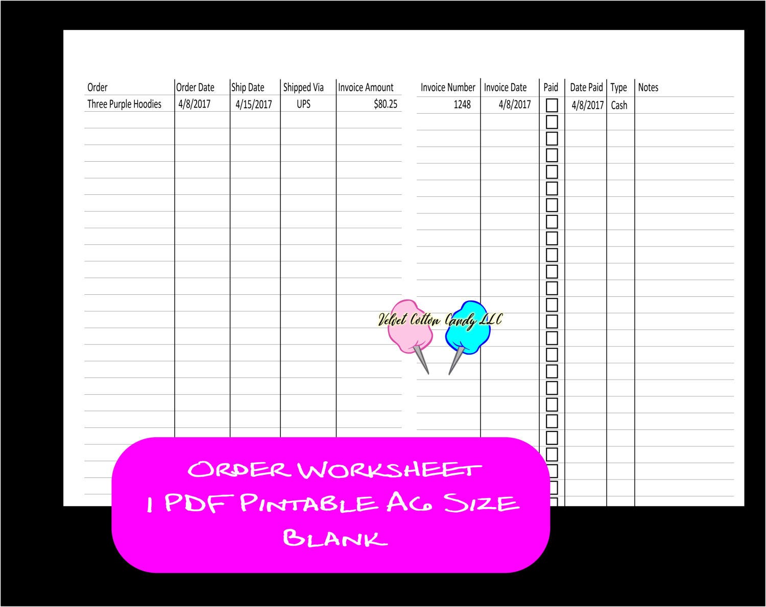 Printable A6 Order Worksheet Style 2 - Etsy