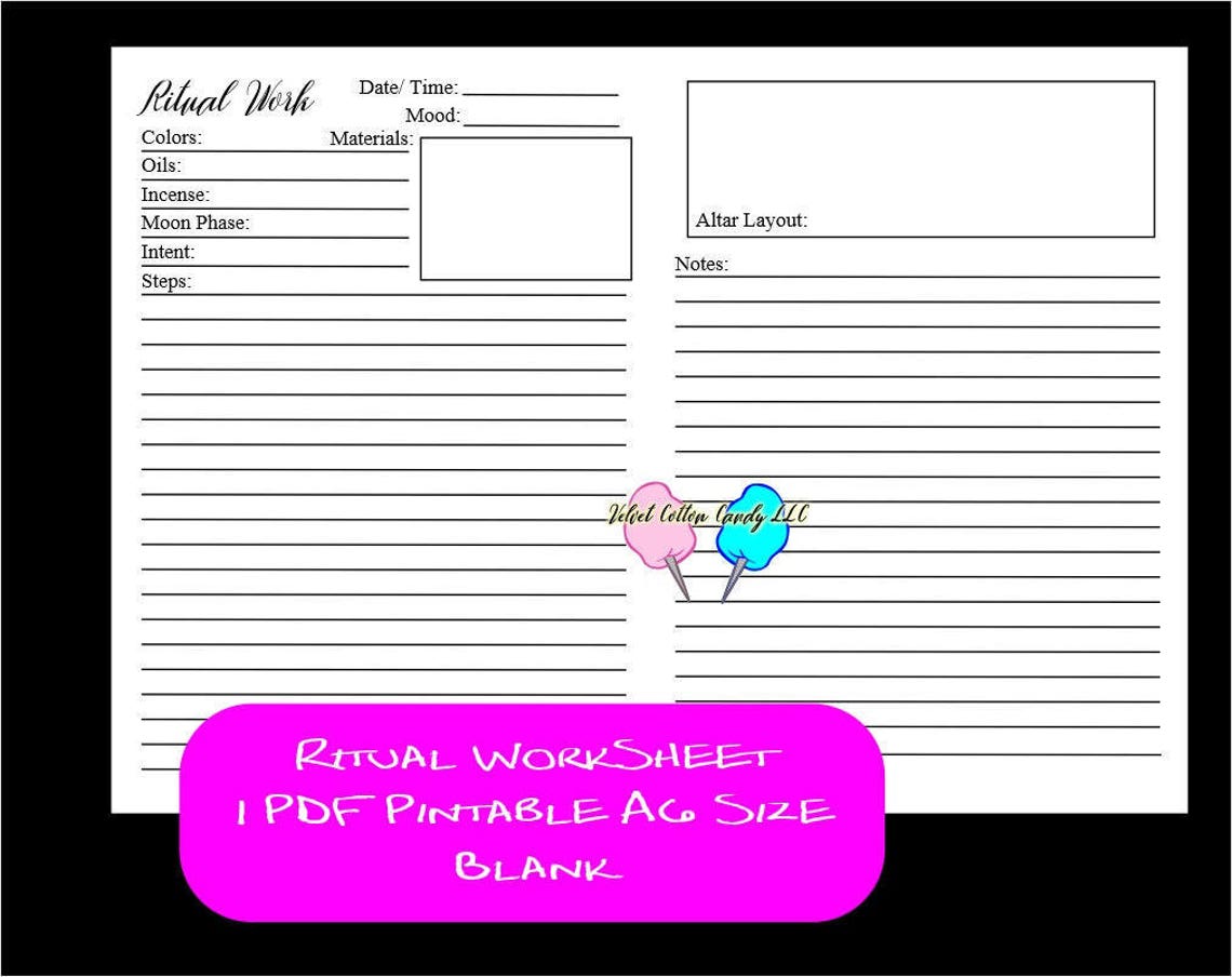 Printable A6 Ritual Spell Work Worksheet - Etsy