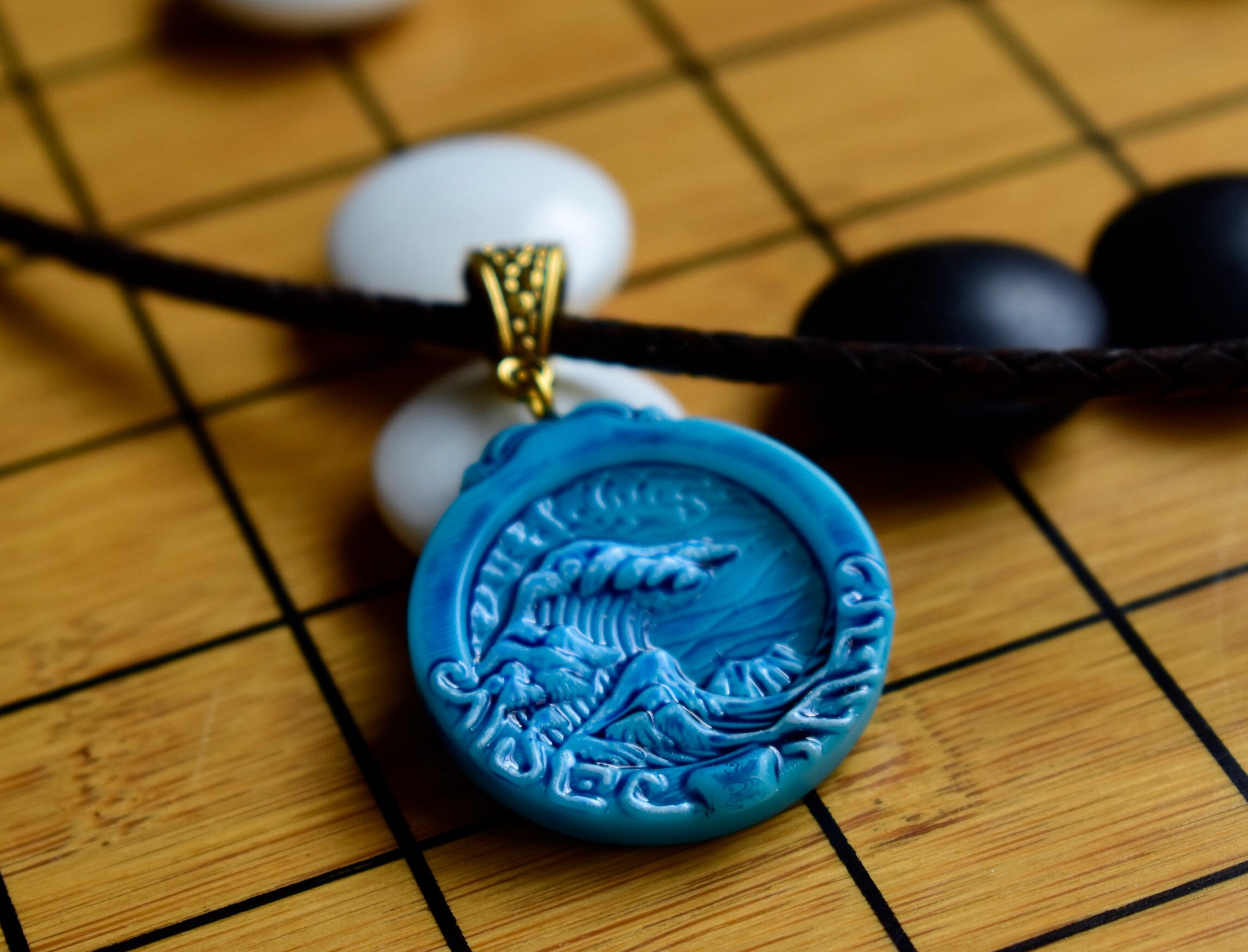 Wave Tribe, People of the Water - Hand-painted Blue Resin Pendant ...