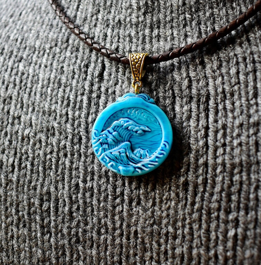 Wave Tribe, People of the Water - Hand-painted Blue Resin Pendant ...
