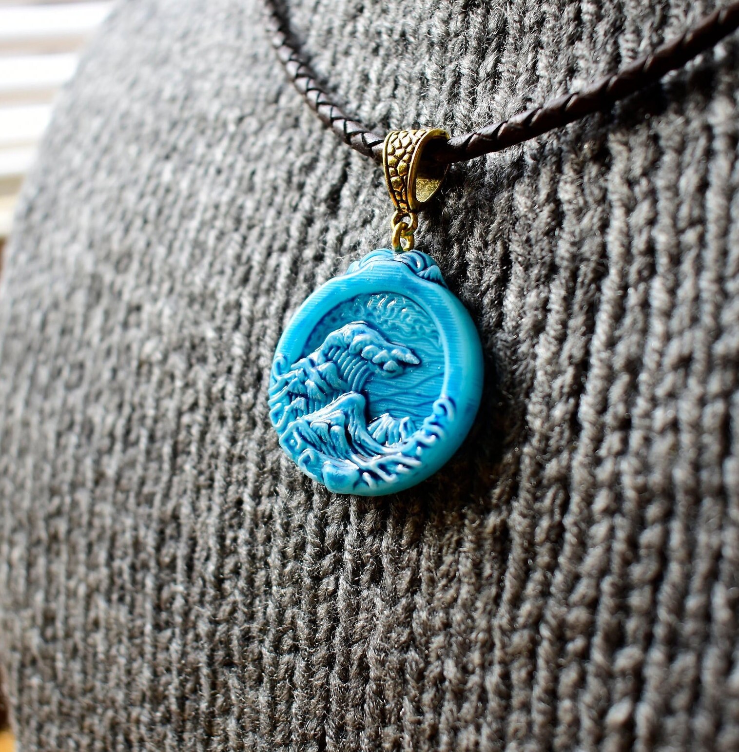 Wave Tribe, People of the Water - Hand-painted Blue Resin Pendant ...
