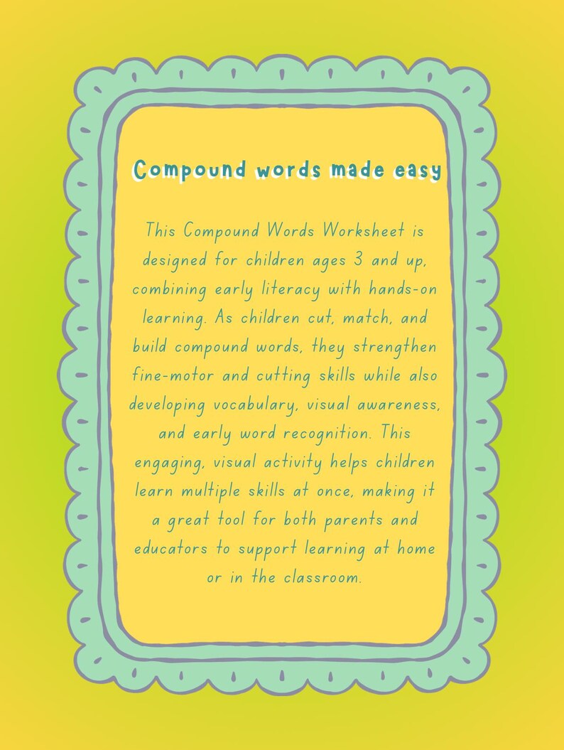 Compound Words Cutting & Matching Worksheet | Ages 3+ - Etsy