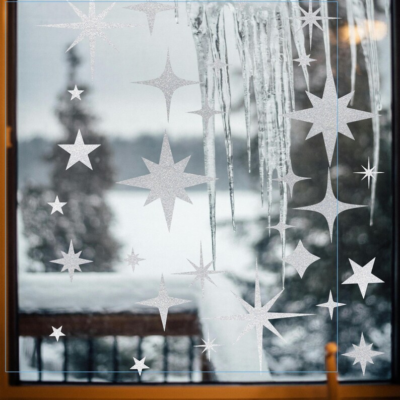 40 Stars Window Decals, Winter Frosted Clings, Christmas Starburst ...