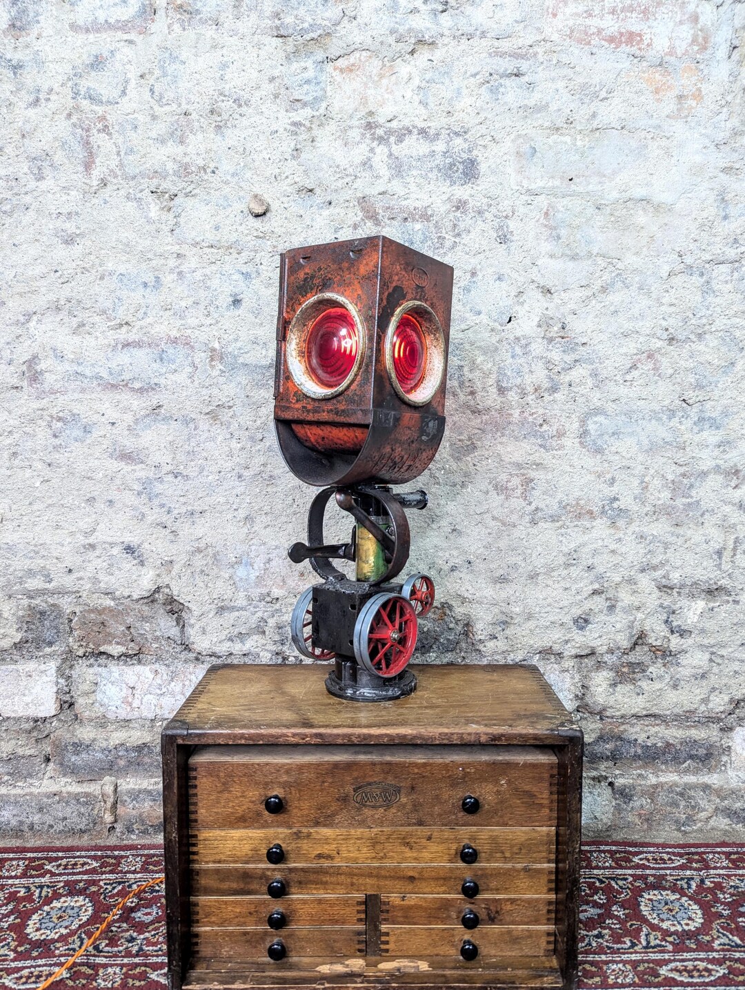 Steam-punk Upcycled Lantern Robot Accent Lamp - Etsy