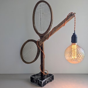 Vintage Upcycled Tennis Racket Table Accent Lamp - Handmade Statement ...