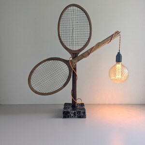 Vintage Upcycled Tennis Racket Table Accent Lamp - Handmade Statement ...