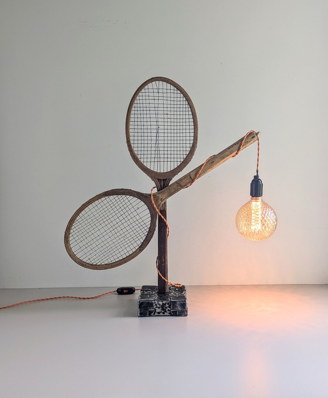 Vintage Upcycled Tennis Racket Table Accent Lamp - Handmade Statement ...