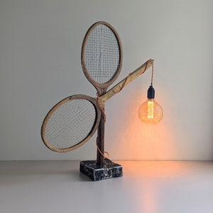 Vintage Upcycled Tennis Racket Table Accent Lamp - Handmade Statement ...