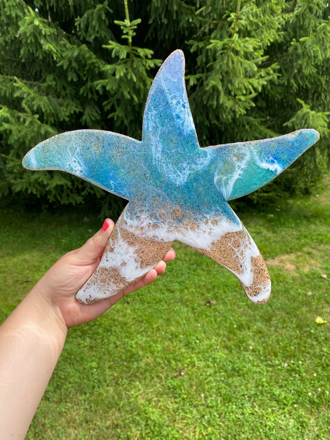 Starfish Epoxy Ocean Art, Starfish Art, Starfish Decor, Wave Art, Ocean ...