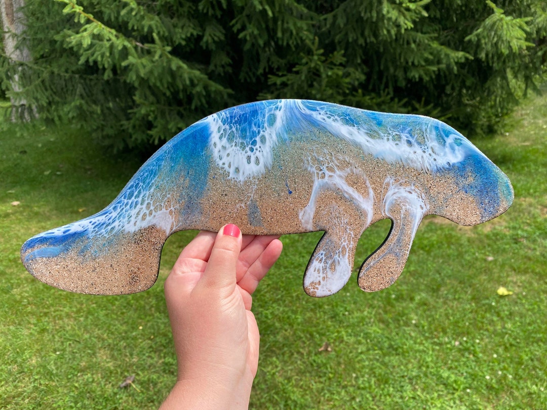 Manatee Epoxy Ocean Art, Manatee Art, Manatee Decor, Wave Art, Resin ...