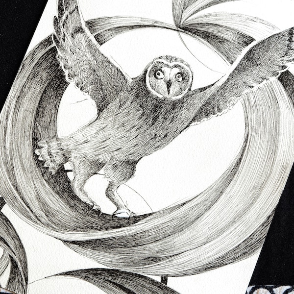 Owl Ink Drawing - Etsy