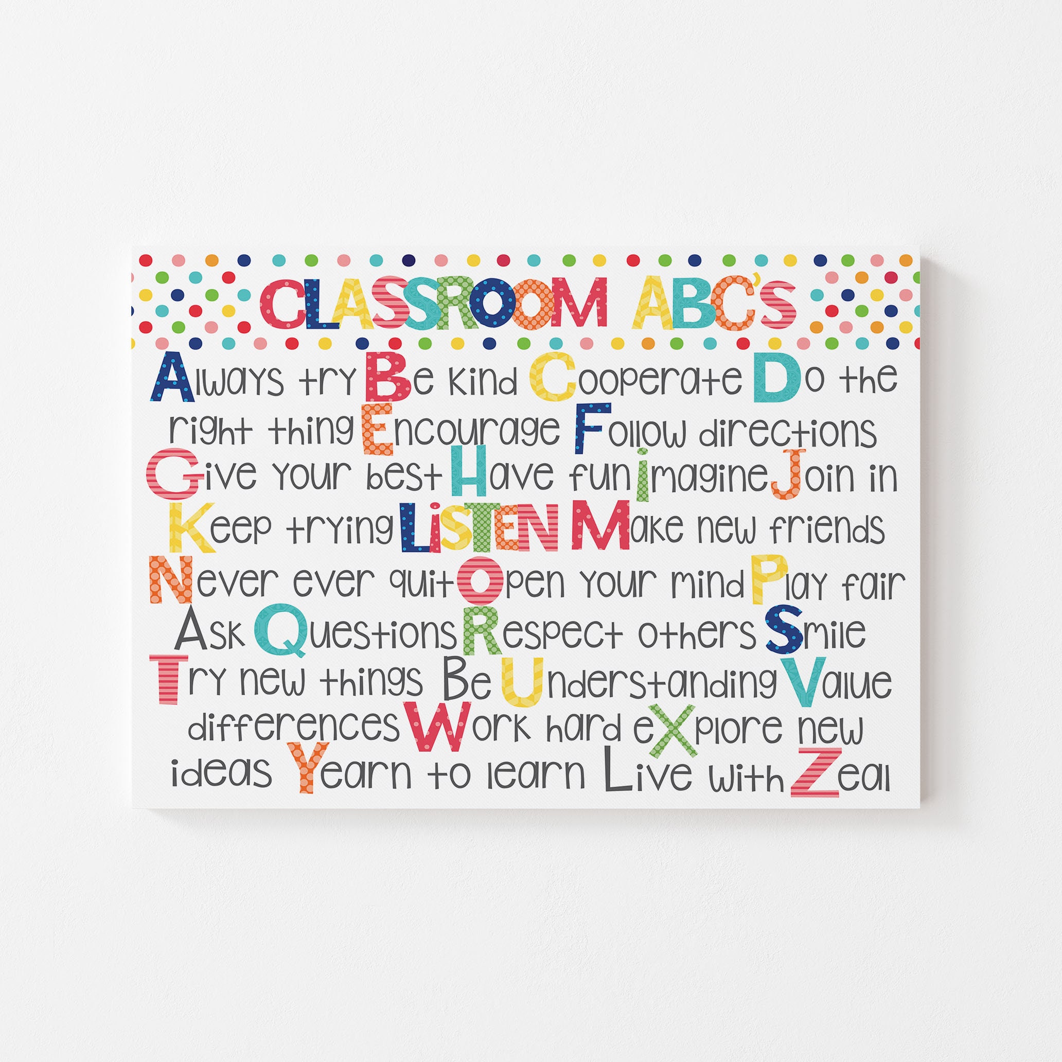 Classroom Rules Print, ABC Poster Sign, Elementary School Teacher ...