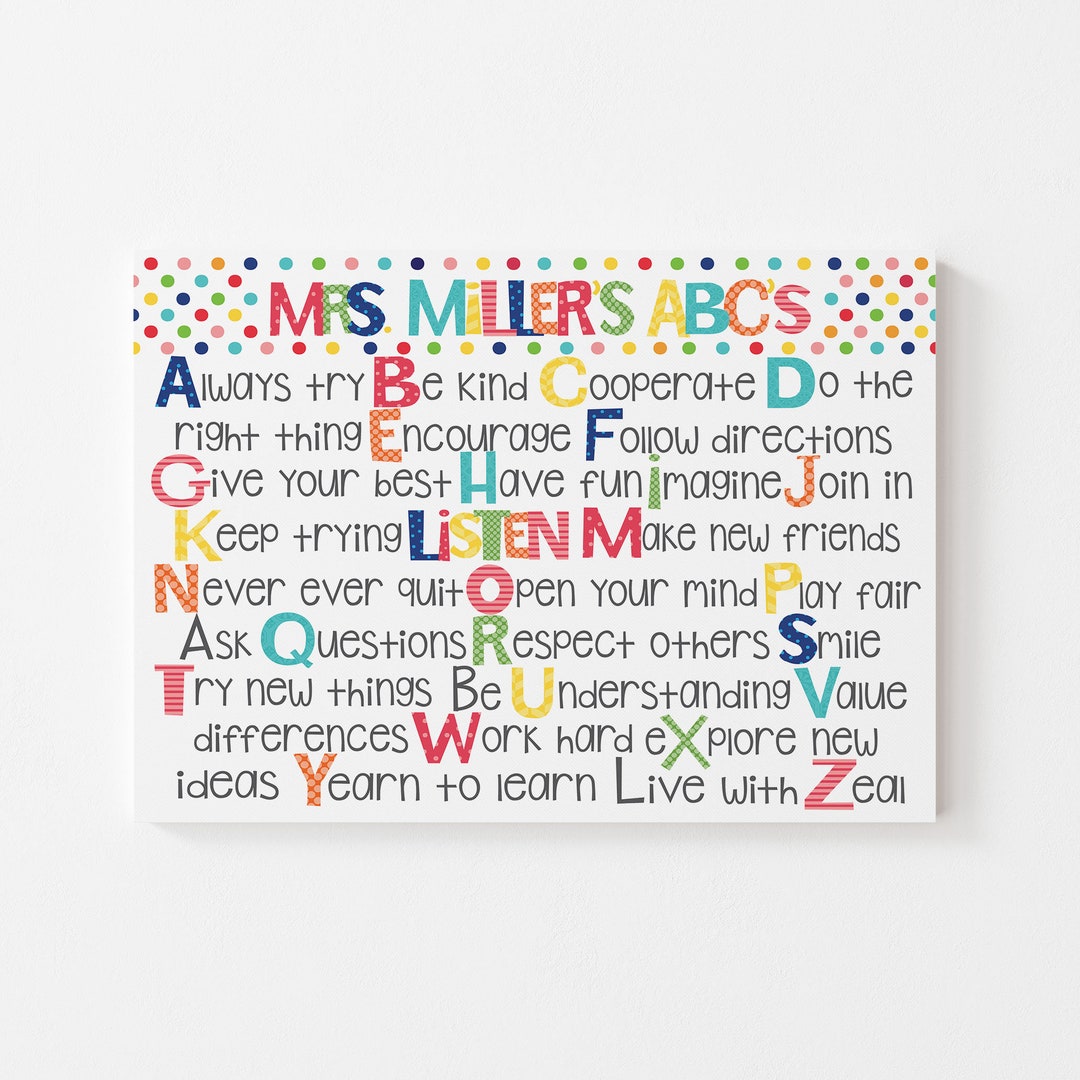 Custom Classroom Rules Print, ABC Poster Sign, Elementary School ...